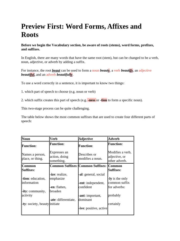 Preview First Affixes | PDF