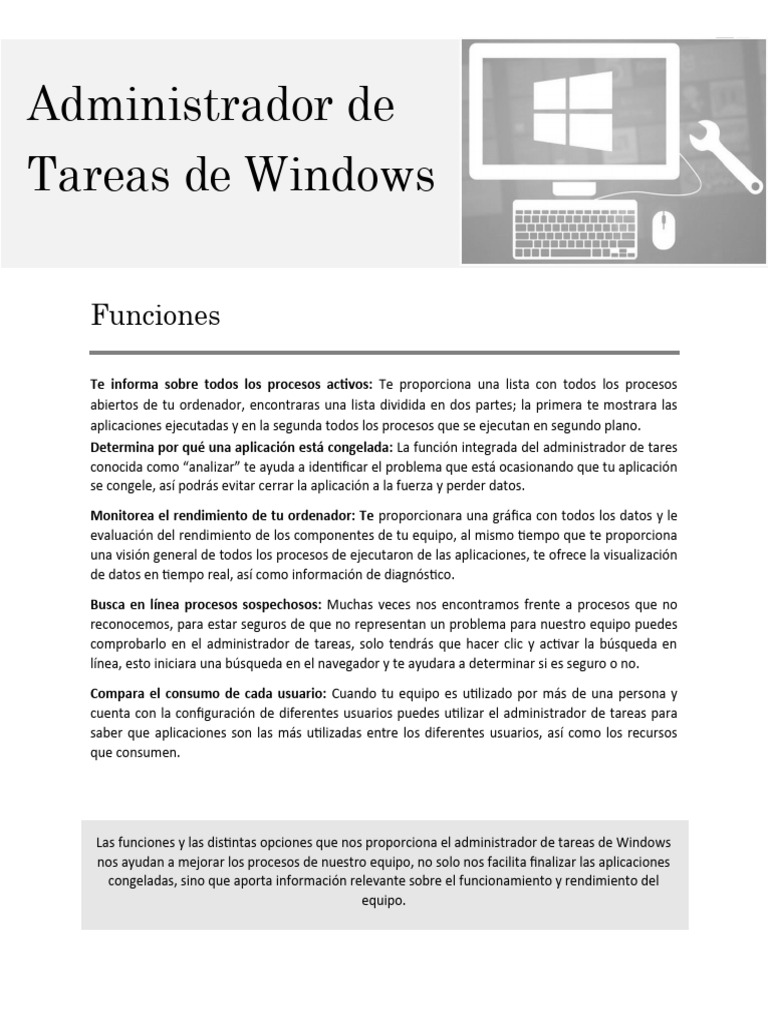Funciones Del Administrador de Tareas de Windows. | PDF | Informática | Informática