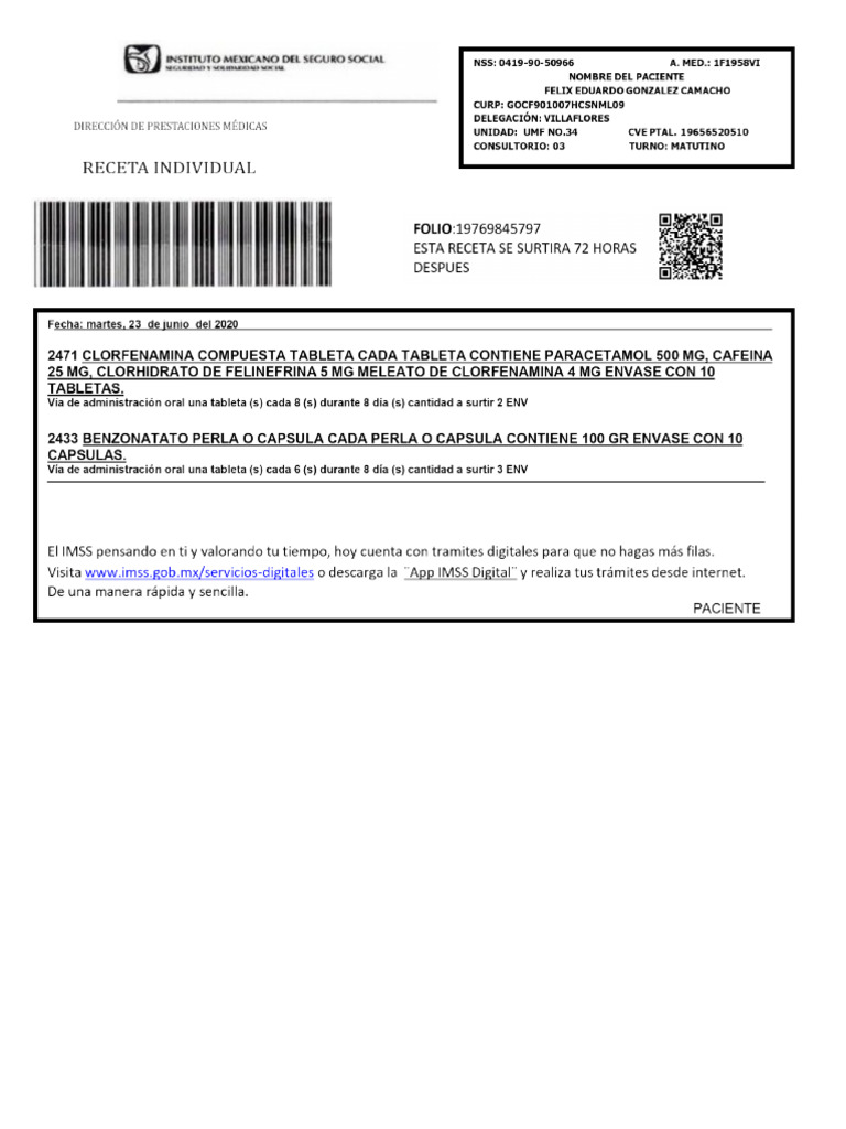 Receta Del Imss | PDF