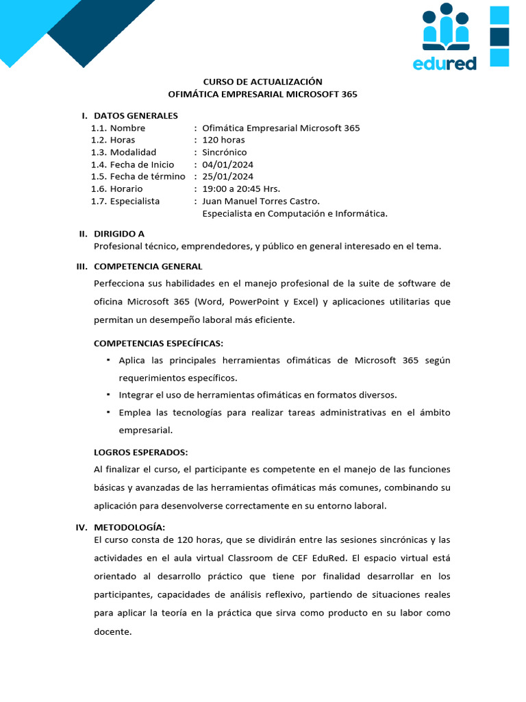 PLAN DE OFIMÁTICA EMPRESARIAL MICROSOFT 365_2024 | PDF