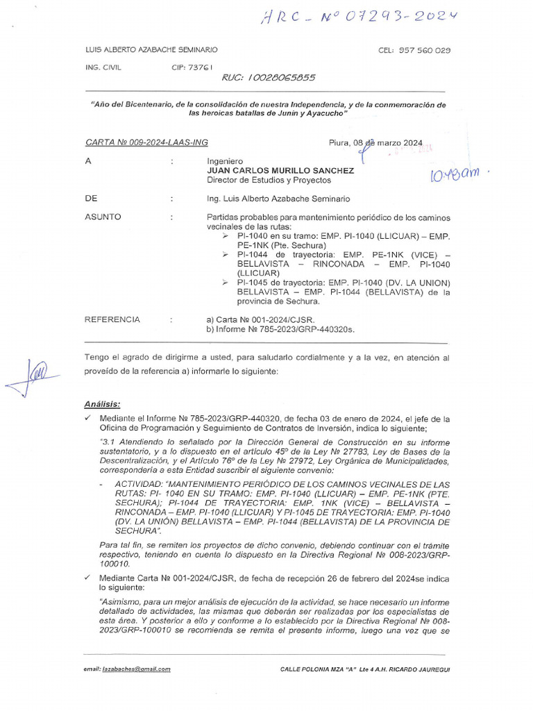 CARTA 009 - 2024 | PDF