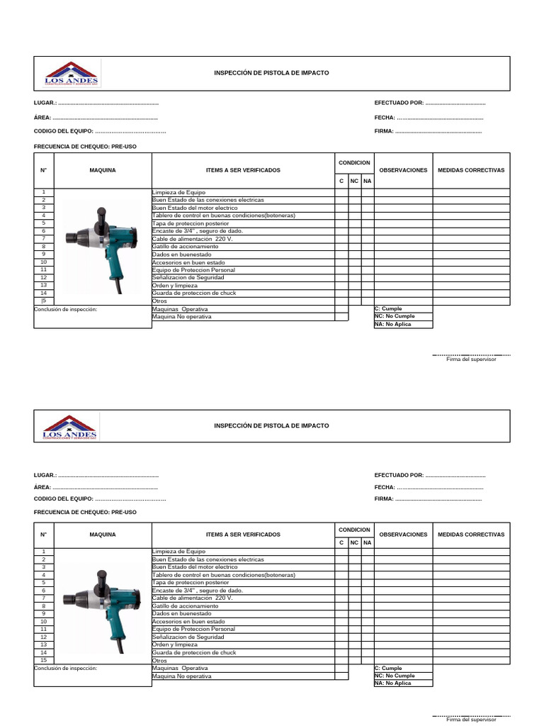 CHECK LIST DE PISTOLA DE IMPACTO | PDF