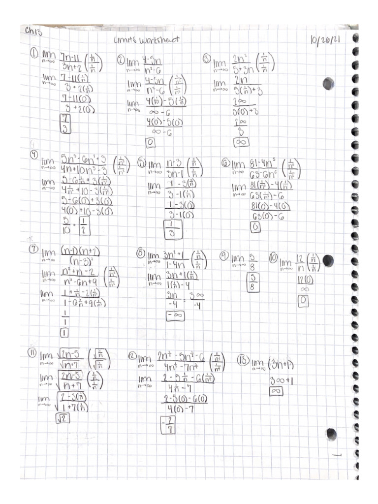 Limits 1 Worksheet | PDF