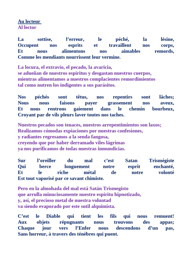 Baudelaire, Charles - Al Lector (Trad. Personal) 1 | PDF