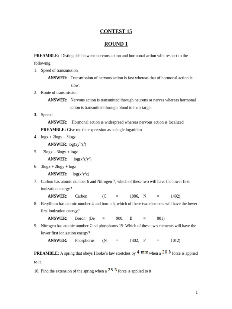 Contest 15 Round 1: Preamble | PDF | Chlorine | Science & Mathematics