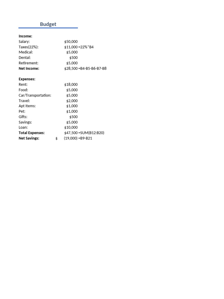 Learning Budget Lesson in Excel | PDF