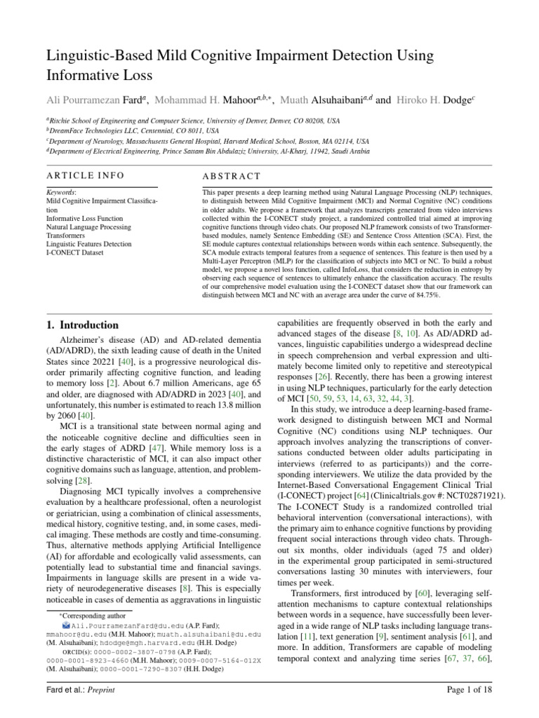 2024-Linguistic-Based Mild Cognitive Impairment Detection Using Informative Loss | PDF