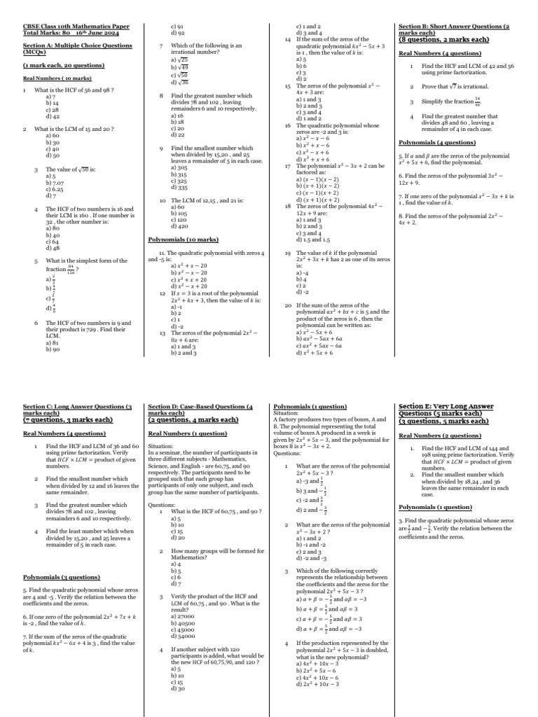 Maths - Class 10 | PDF