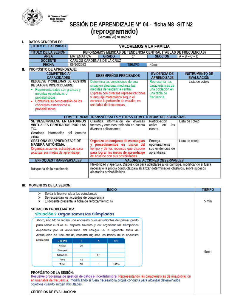 SESIÓN 06 DE FICHA n8 de Ref 05 de Octubre | PDF