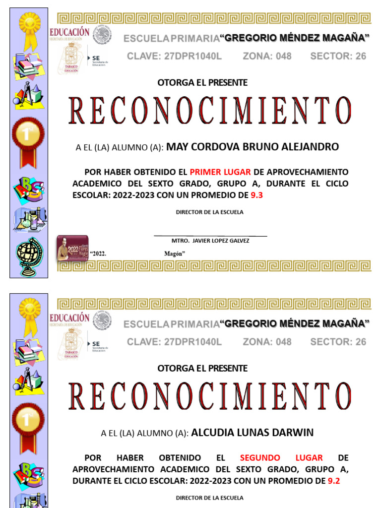 6a... Reconocimiento de Mejores Promedios | PDF
