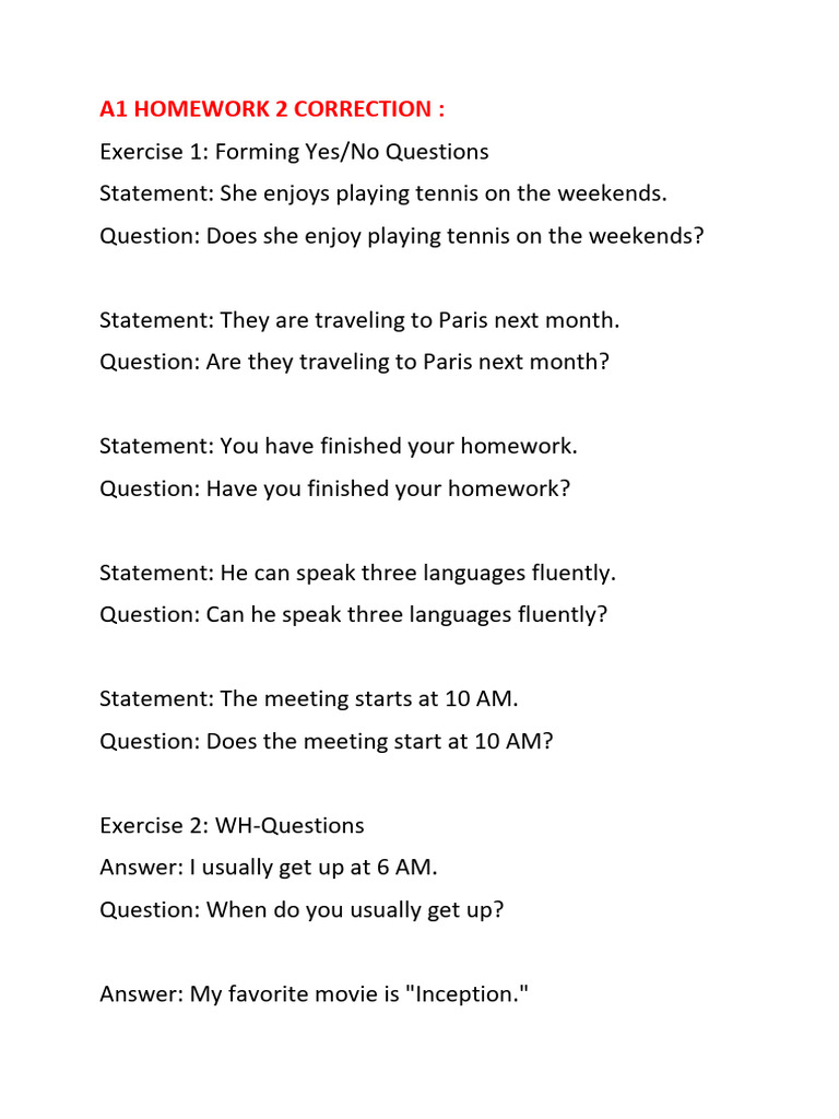 A1 Homework 2 Correction | PDF