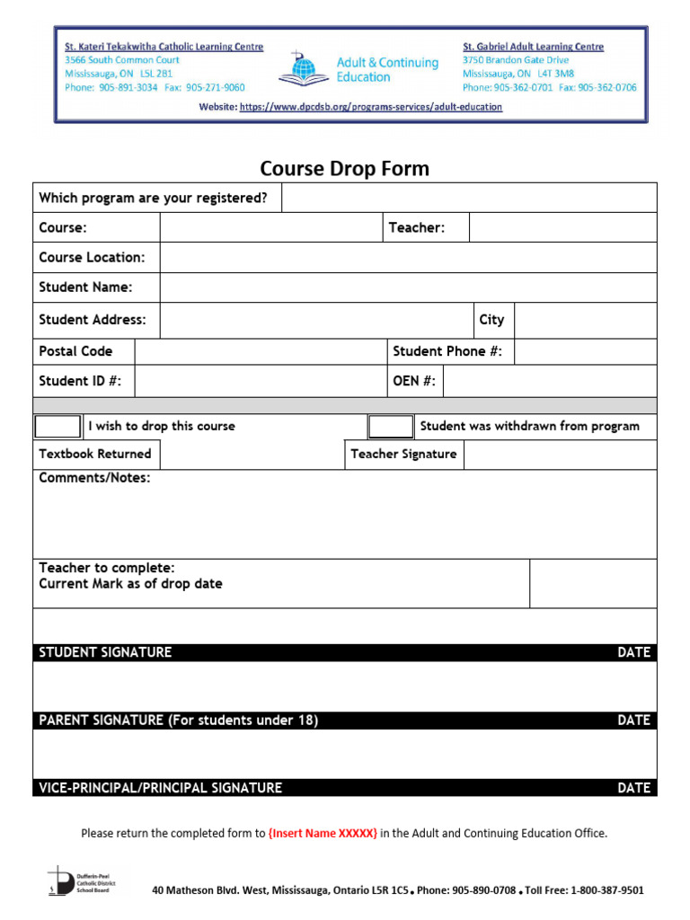 Fillable Course Drop Form | PDF