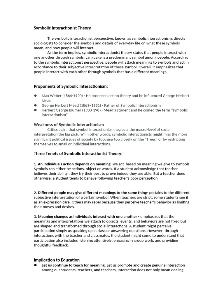Symbolic Interactionist Theory | PDF | Human Communication ...