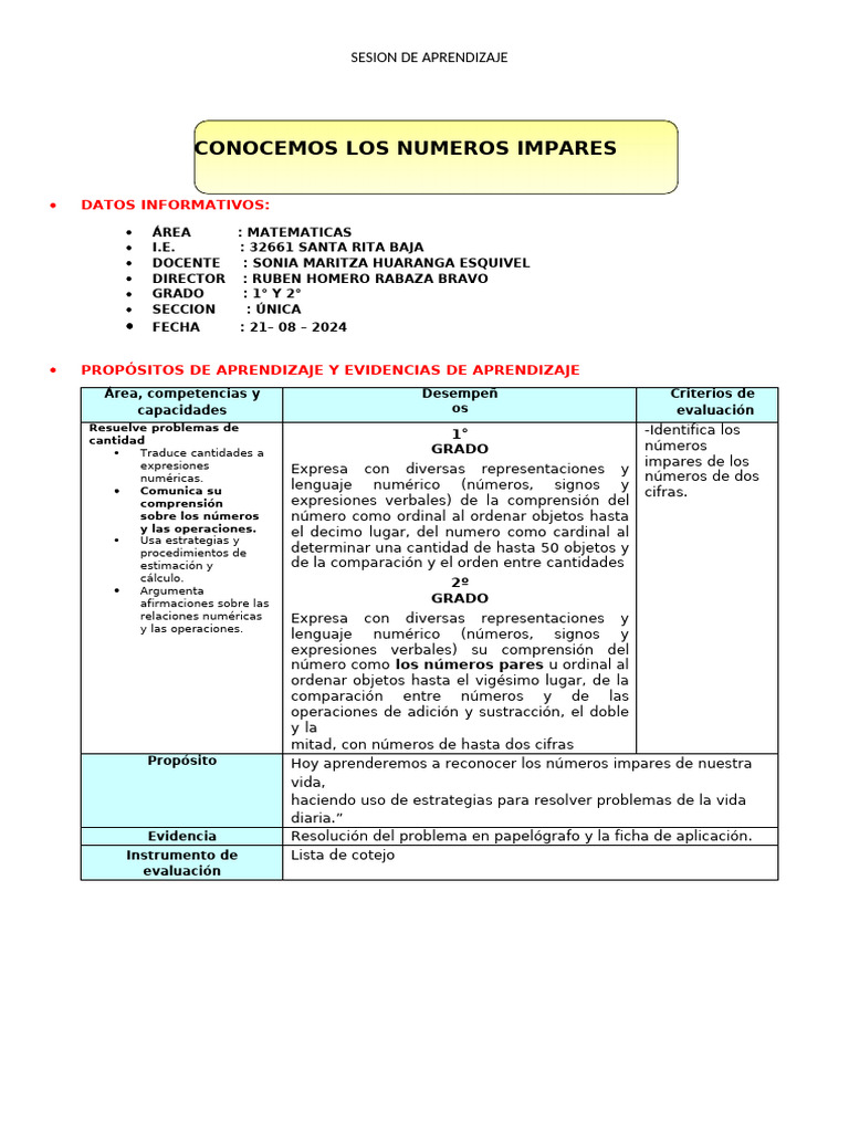 Sesion - Mat - Conocemos Los Numeros Impares | PDF
