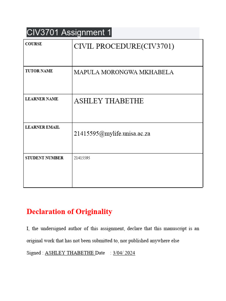 CIV3701 Assignment 1 | PDF