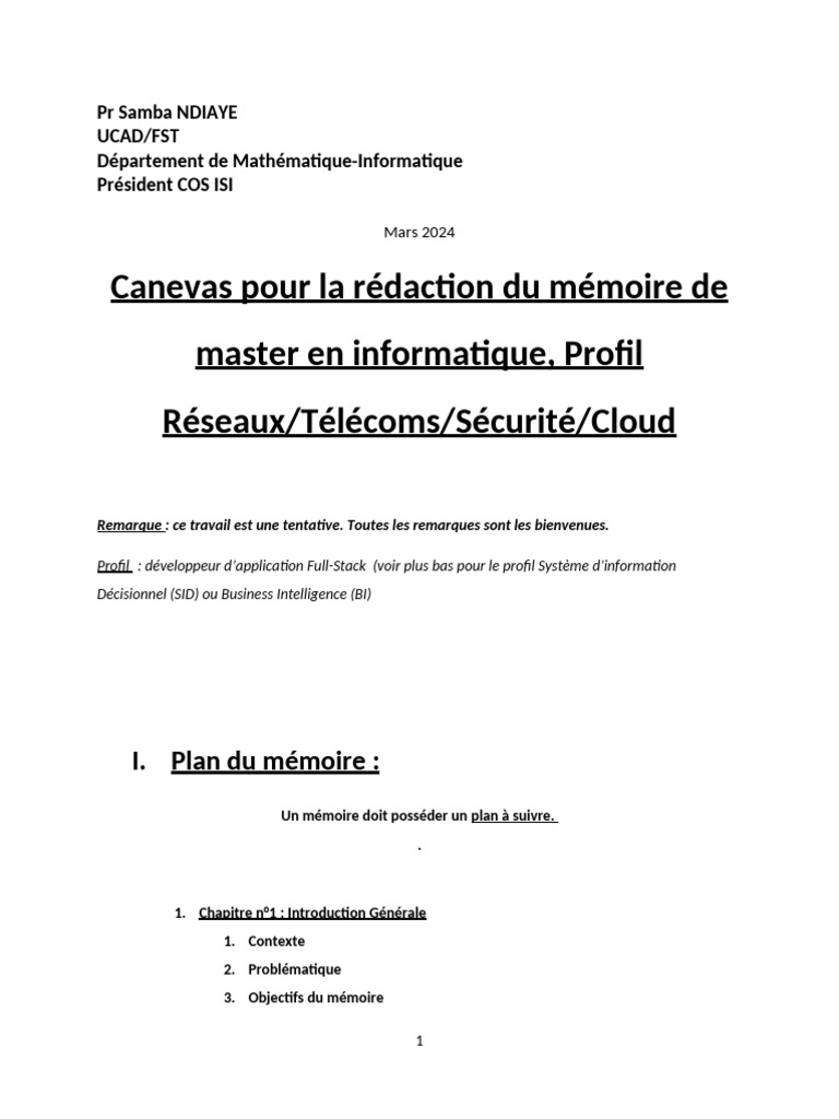 Canevas de Rã© Daction Mã© Moire de Master - Reseaux - TÃ© Lã© Coms | PDF