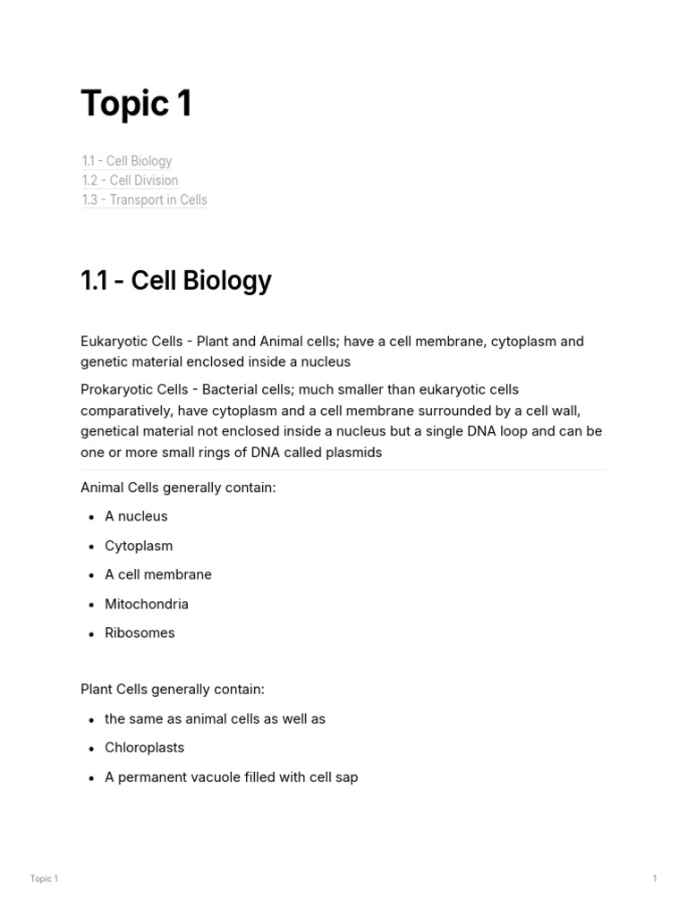 GCSE Biology AQA Cell Biology Detailed Notes | PDF | Cell (Biology ...
