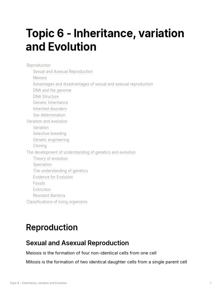GCSE Biology AQA Inheritance Variation and Evolution Notes | PDF