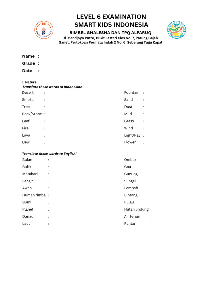 Level 6 Examination Smart Kids Indonesia - 20240903 - 100456 - 0000 | PDF