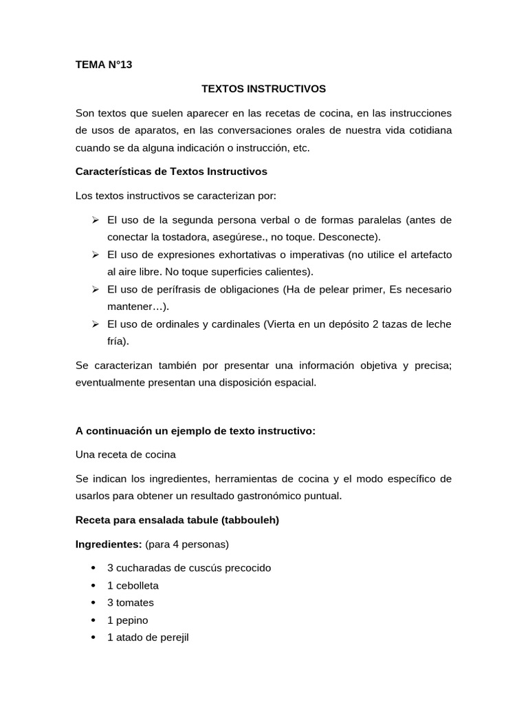 TEMA 13. Textos Instructivos | PDF