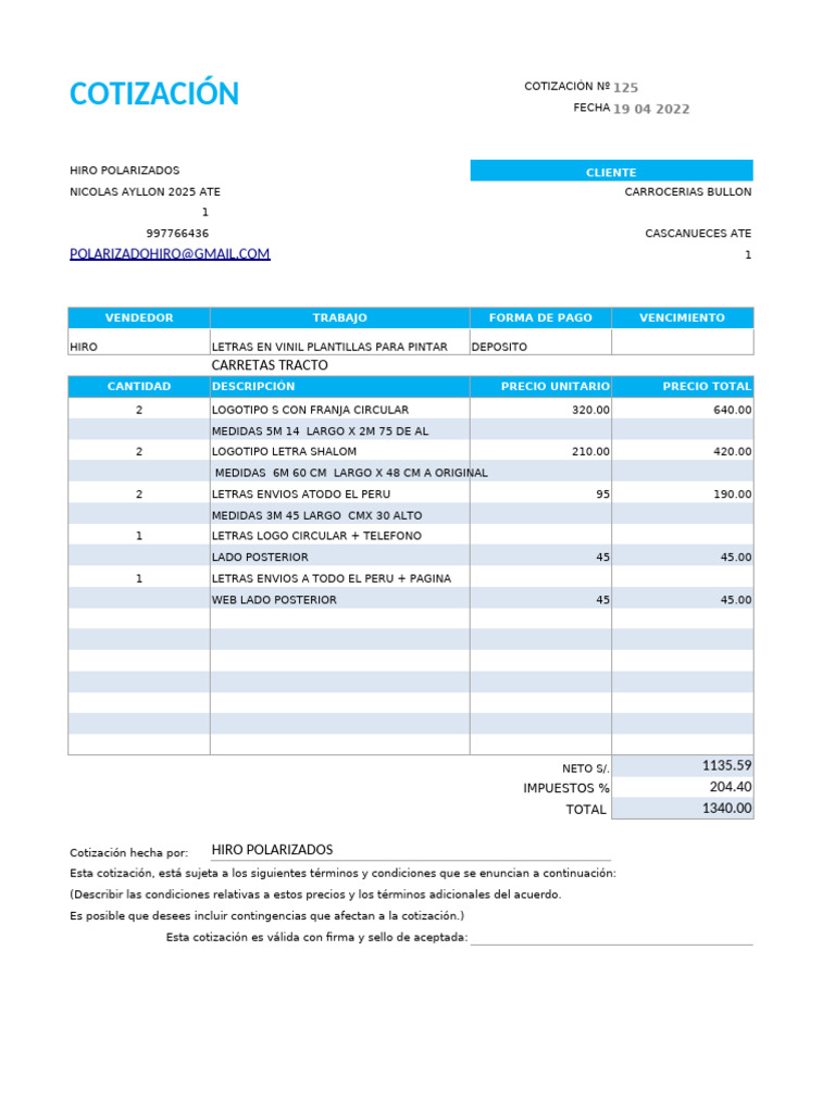 Cotizacion de Carretas Tracto Bullon | PDF