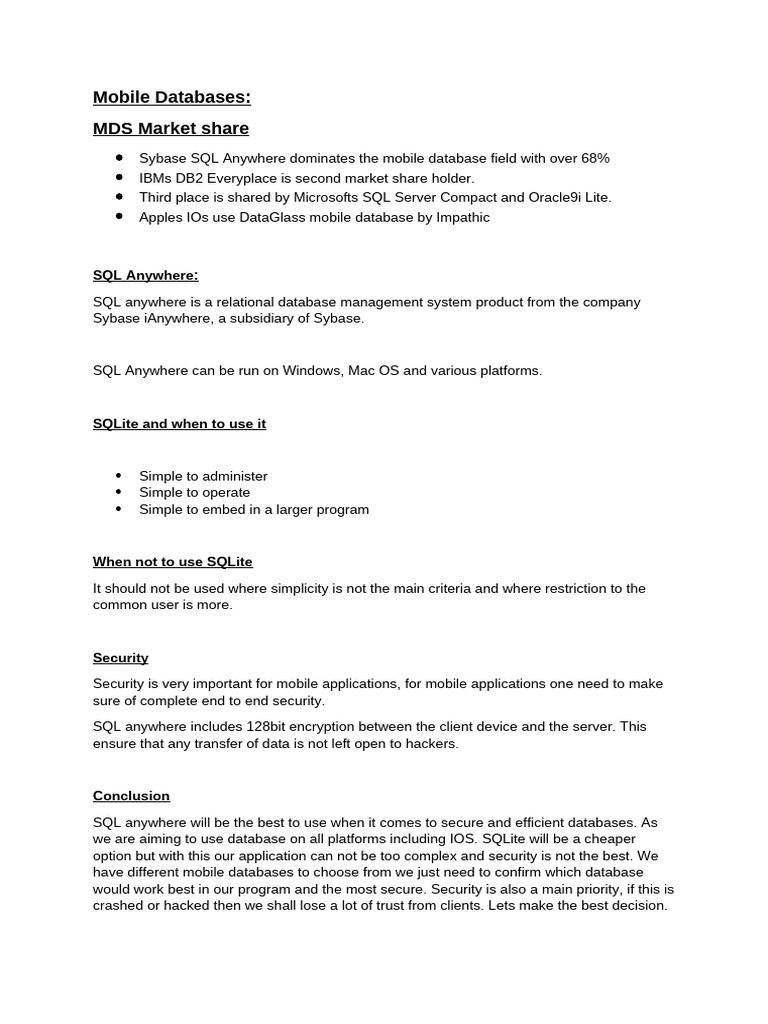 Mobile Database Report | PDF