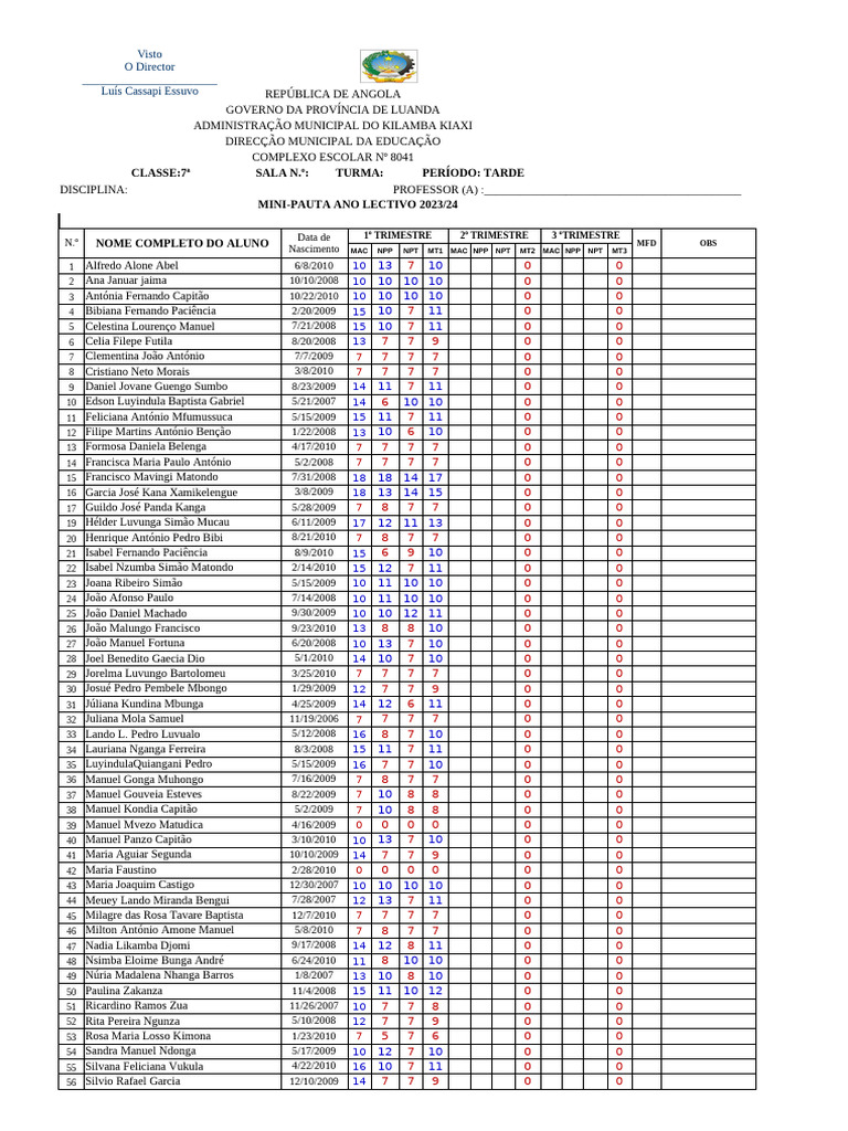 Mini - Pauta Da 7 Classe - 2023-2024 | PDF