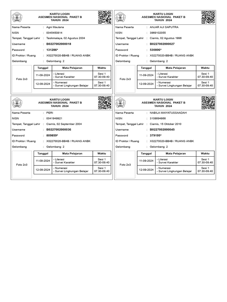 Kartu Login PB PKBM Tunas Karya | PDF