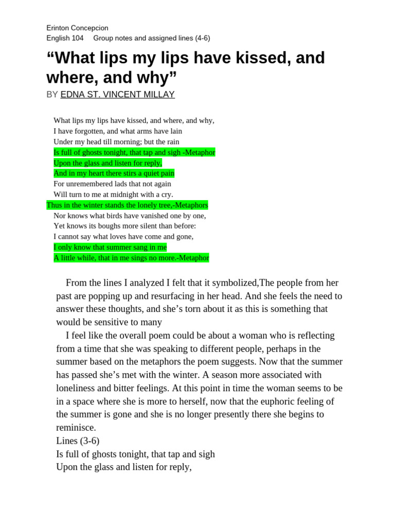 What Lips My Lips Have Kissed, and Where, and Why | PDF