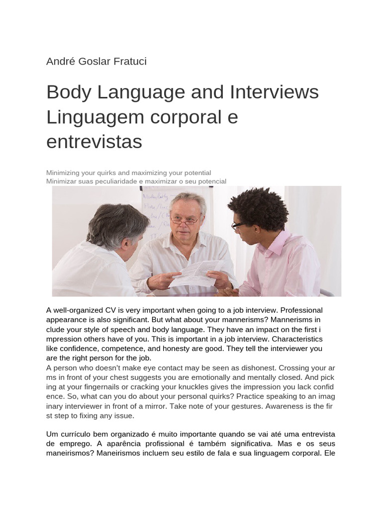 Body Language and Interviews - André 09012024 | PDF | Career & Growth