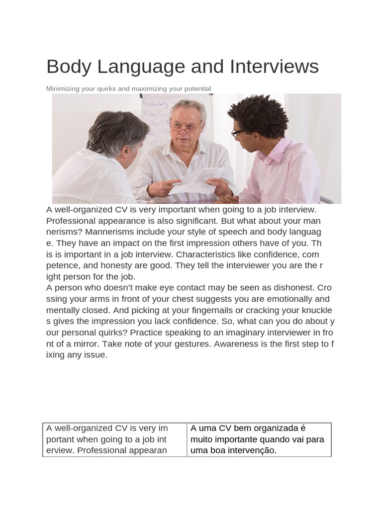 Mastering Body Language for Interviews | PDF | Nonverbal Communication ...