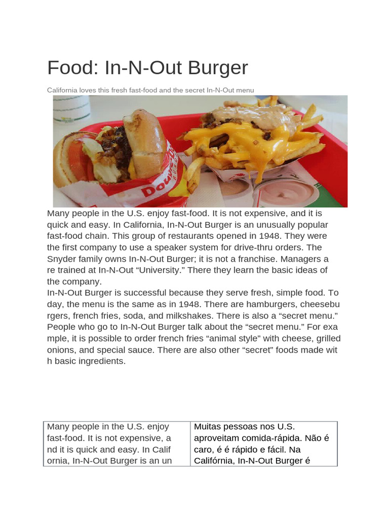 Food - in-N-Out Burger - Antônio 05012024 | PDF | Hamburgers | Fast Food