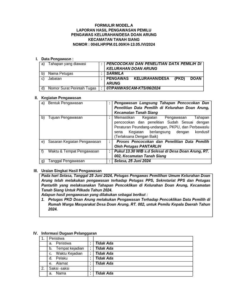 Formulir Model A PKD Doan Arung | PDF