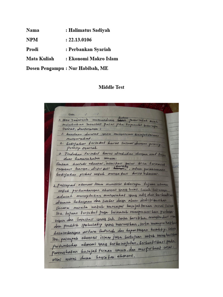 Nama: Halimatus Sadiyah NPM: 22.13.0106 Prodi: Perbankan Syariah Mata Kuliah: Ekonomi Makro ...