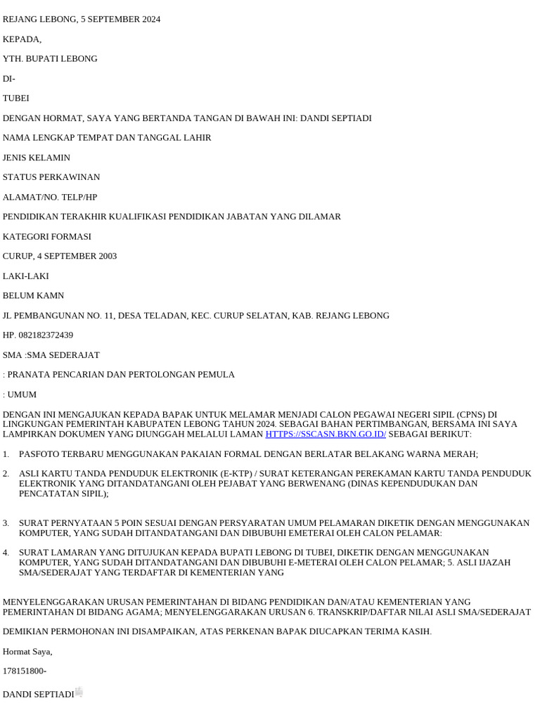 SURAT LAMARAN DANDI | PDF