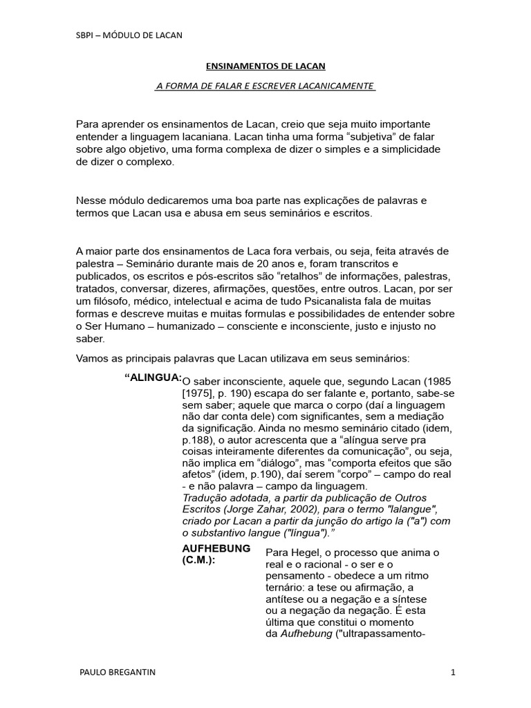 Forma de Falare Escrever Lacan | PDF