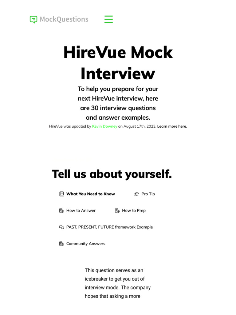 30 HireVue Interview Questions & Answers | PDF 30 HireVue Interview Questions & Answers | PDF
