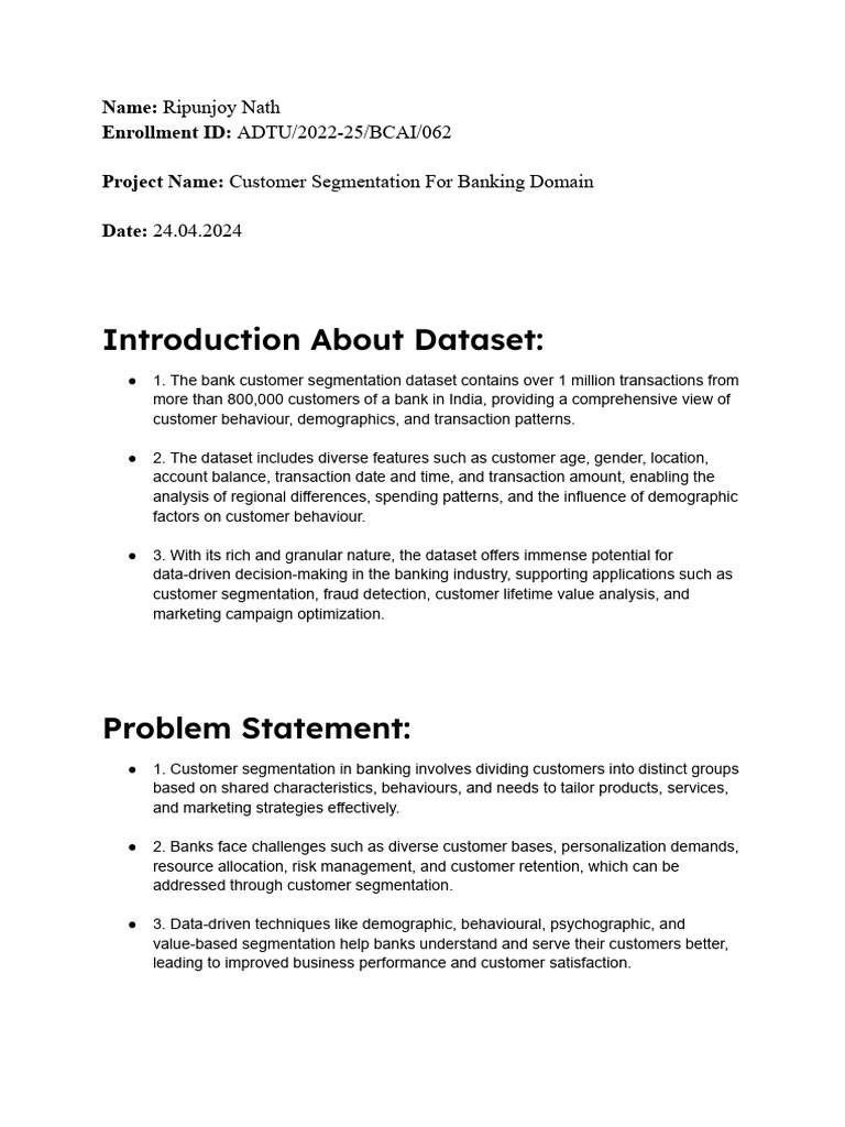Customer Segmentation in Banking Domain | PDF