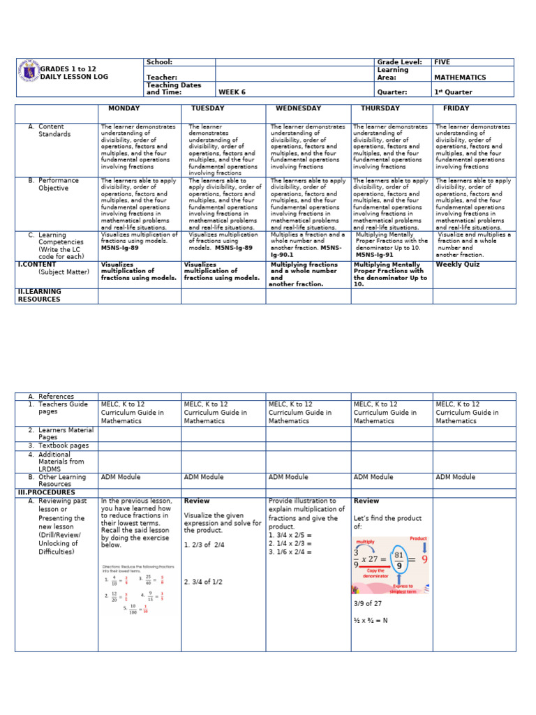 DLL Week 6 Math | PDF