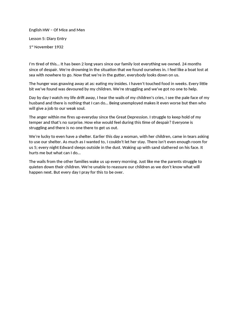 The Great Depression - Diary Entry | PDF