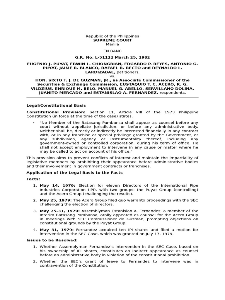 Puyat v. de Guzman, JR., G.R. No. 51122 | PDF