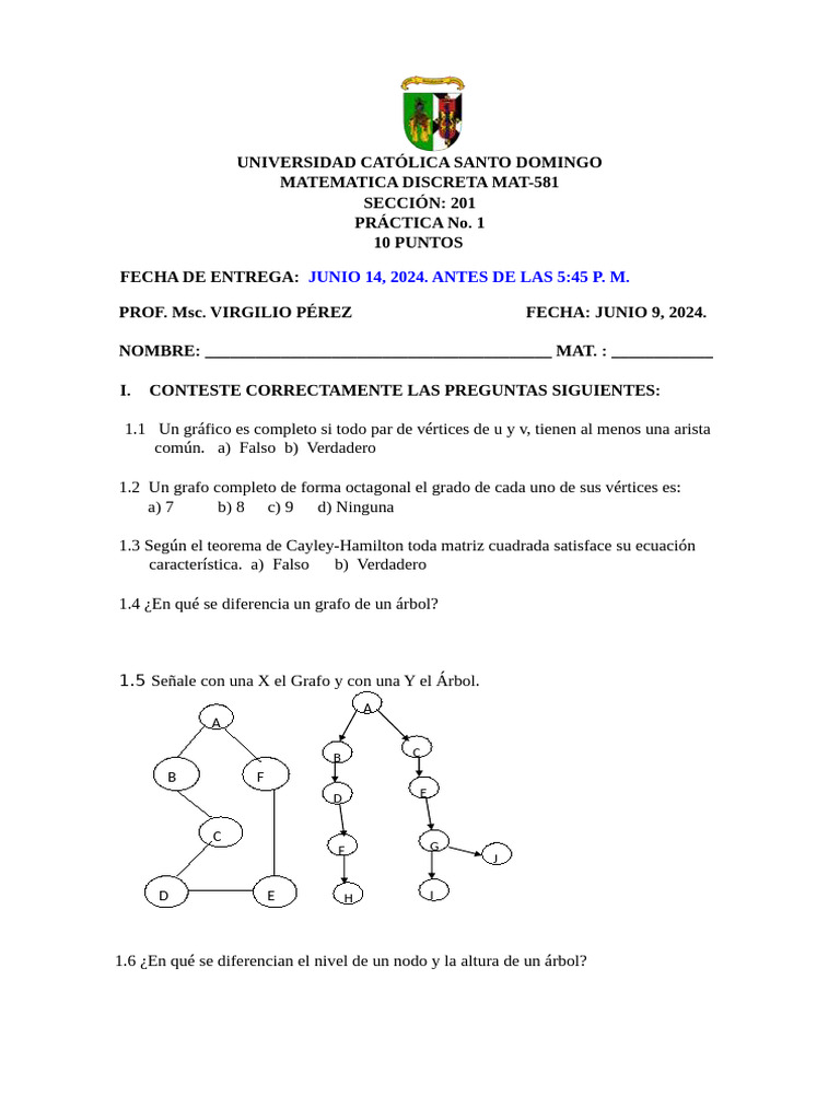 PRACTICA MAT-581, SECCION 201, PRÁCTICA No. 1 | PDF