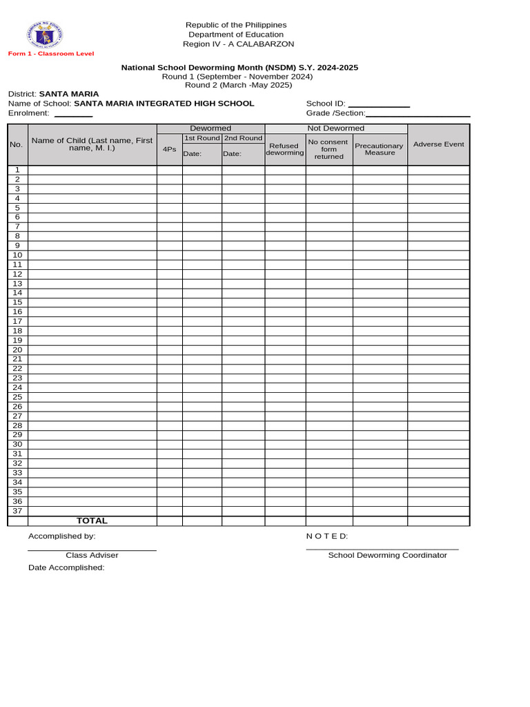 NSDM Form 1 Template 2 | PDF