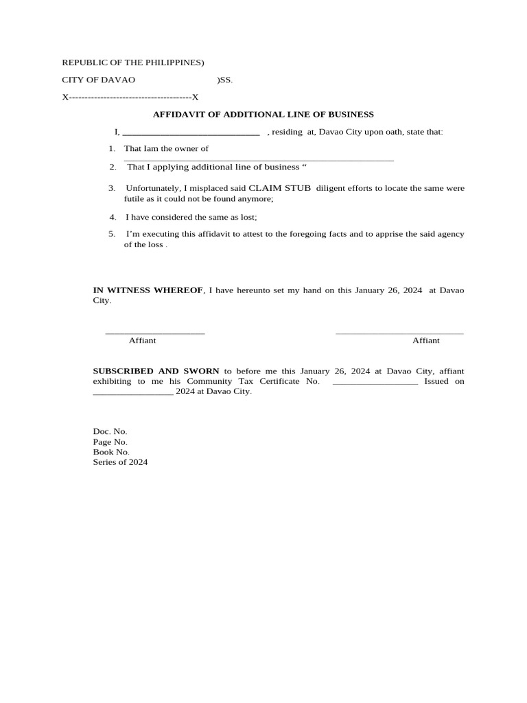 Affidavit of Additional Line of Business | PDF
