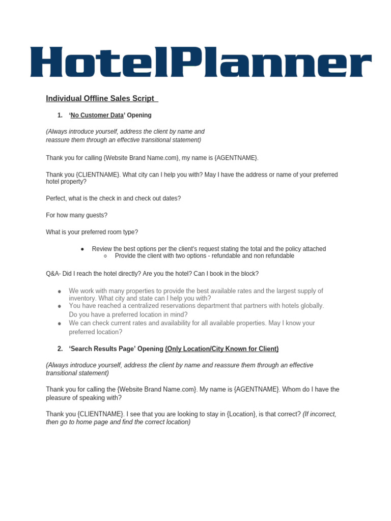 Hotel - Planner - Individual Sales Script 6 - 20 | PDF | Credit Card ...
