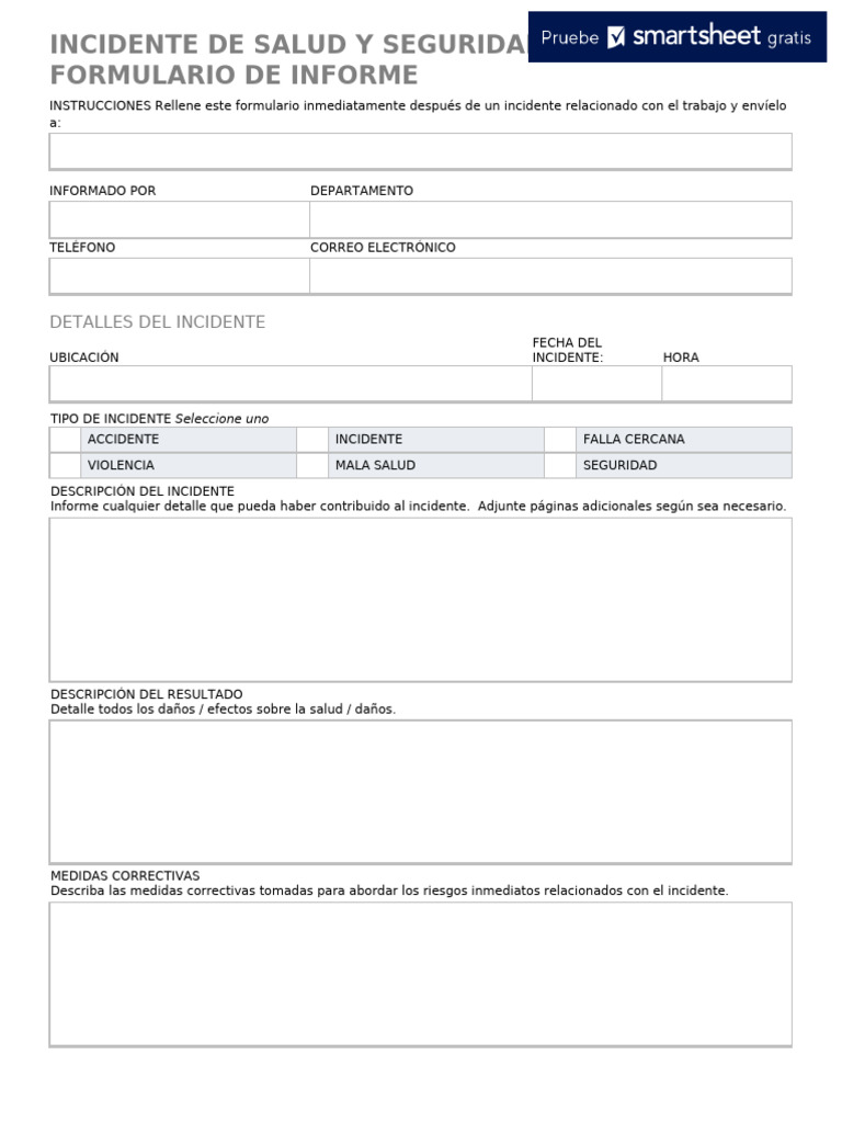 IC Health and Safety Incident Report Form 10691 - WORD - ES | PDF