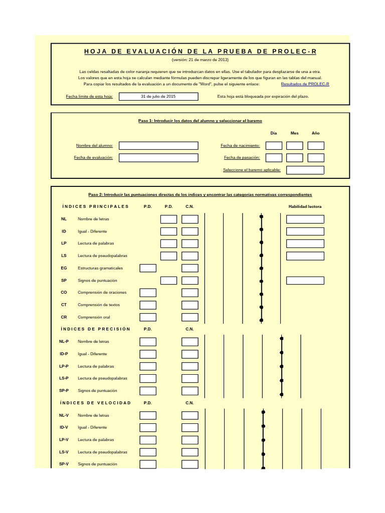 Hoja de Evaluacion de PROLEC R | PDF