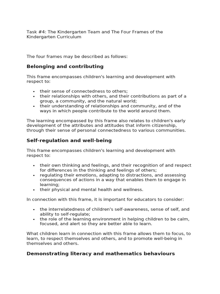 Task4 Kindergarten Curriculum | PDF