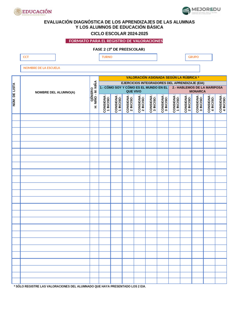 Formato Valoracion - F2 Preescolar | PDF