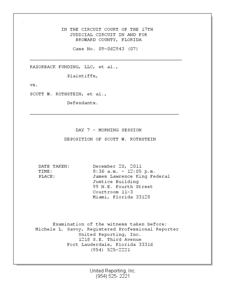 Legal Deposition: Rothstein Case | PDF | Cross Examination | Bankruptcy